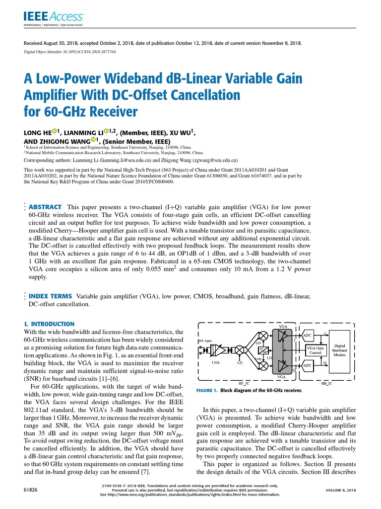A Low-Power Wideband dB-Linear Variable Gain Amplifier With DC-Offset Cancellation For 60-GHz ...