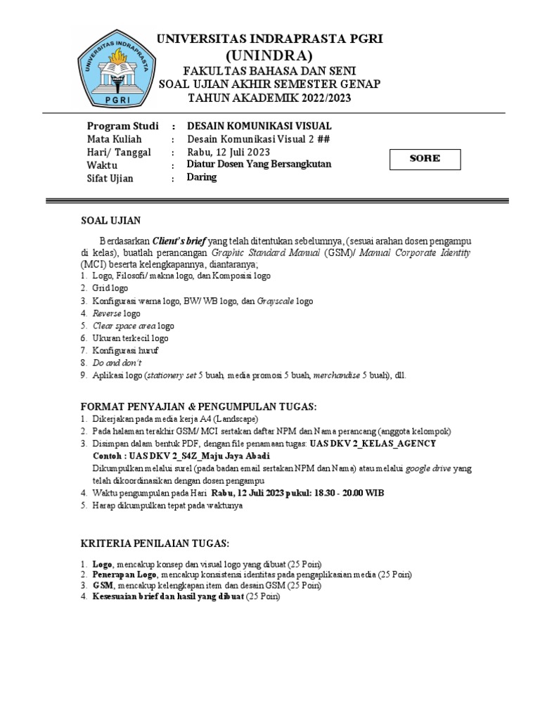 UAS Desain Komunikasi Visual 2 Sore Rabu 12.07.23 | PDF | Karier & Perkembangan | Seni