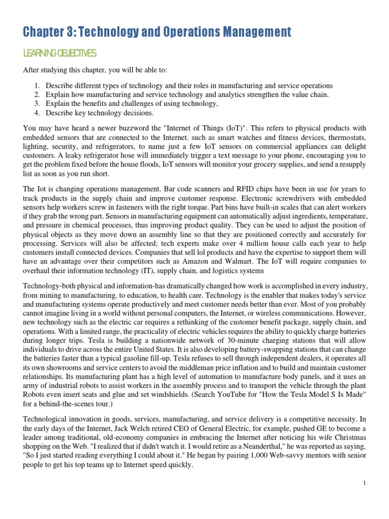 Technology and Operations Management | PDF | Customer Relationship ...