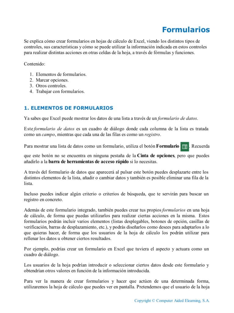 Manual de Formularios de Excel | PDF | Hoja de cálculo | Microsoft Excel