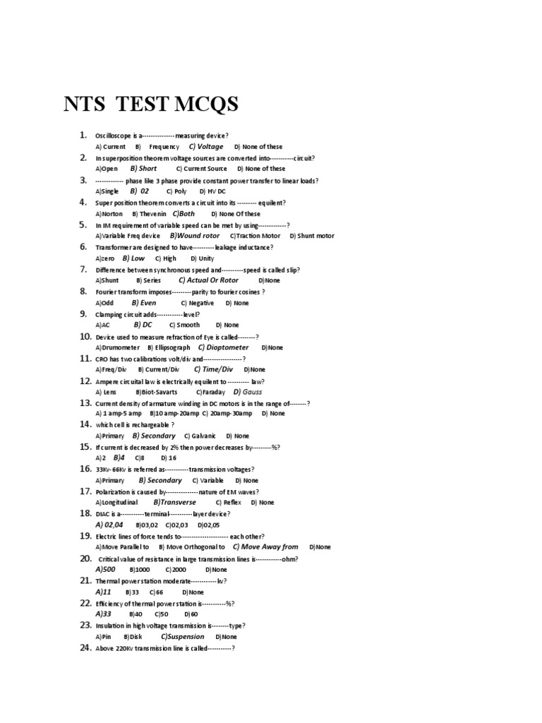 NTS Solved Electrical - Electronics MCQS Update | PDF | Electric Motor | Amplifier