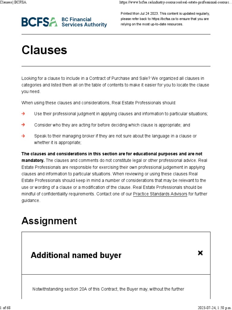 Clauses BCFSA | PDF | Mortgage Loan | Assignment (Law)