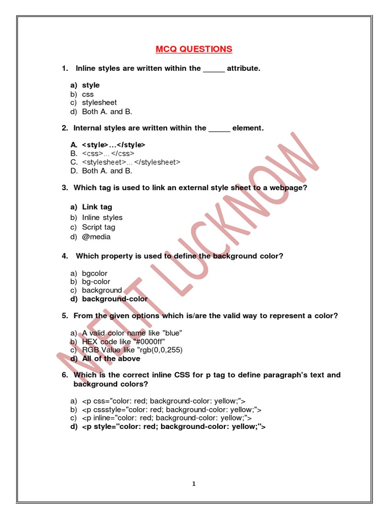 Introduction CSS MCQ | PDF | Letter Case | Hyperlink