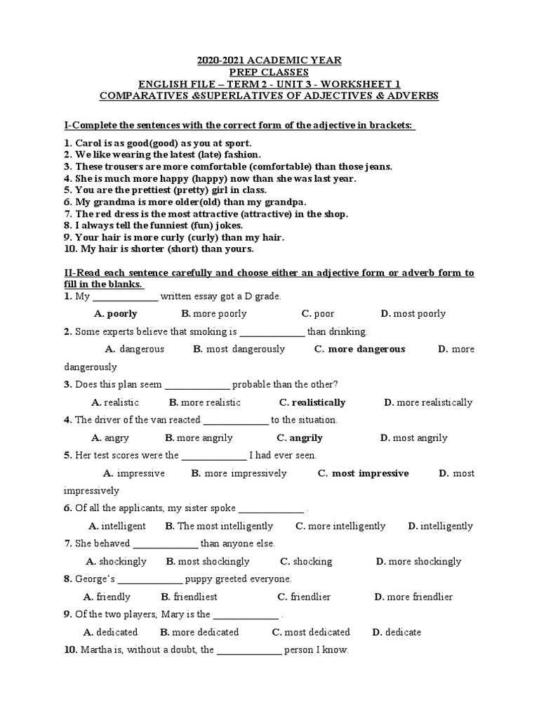 Unit 3 Comparatives Superlatives | PDF