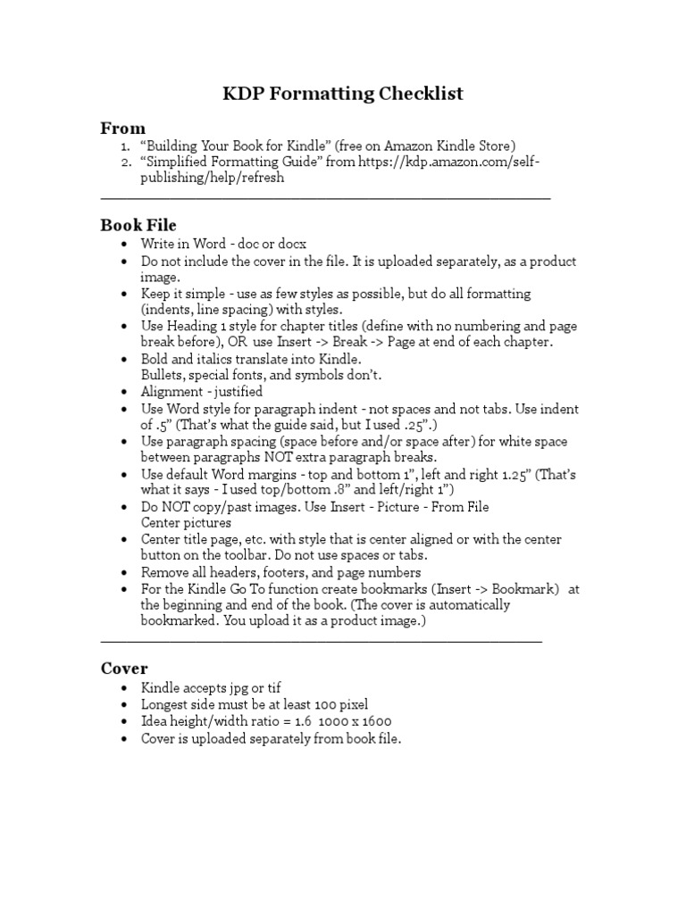 KDP Formatting Checklist | PDF | Paragraph | Amazon Kindle