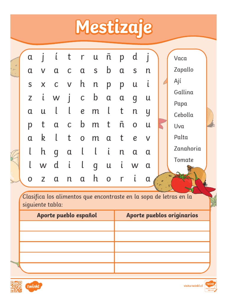 Sopa de Letras Mestizaje | PDF | Comida y bebida | Preparación de ...