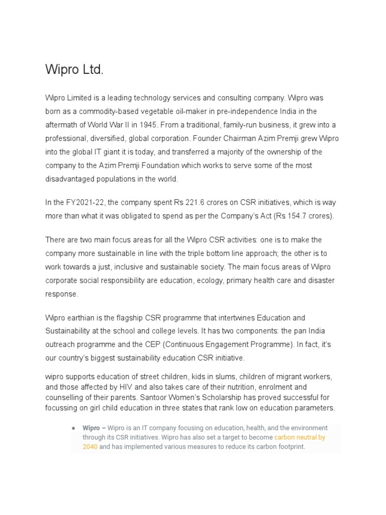 Wipro CSR | PDF