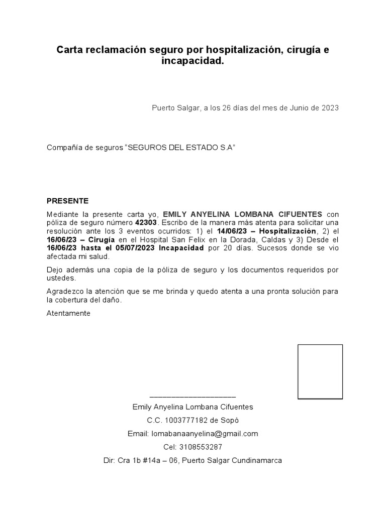 Formato de Carta Reclamación Seguro Por Daños A Conductor | PDF