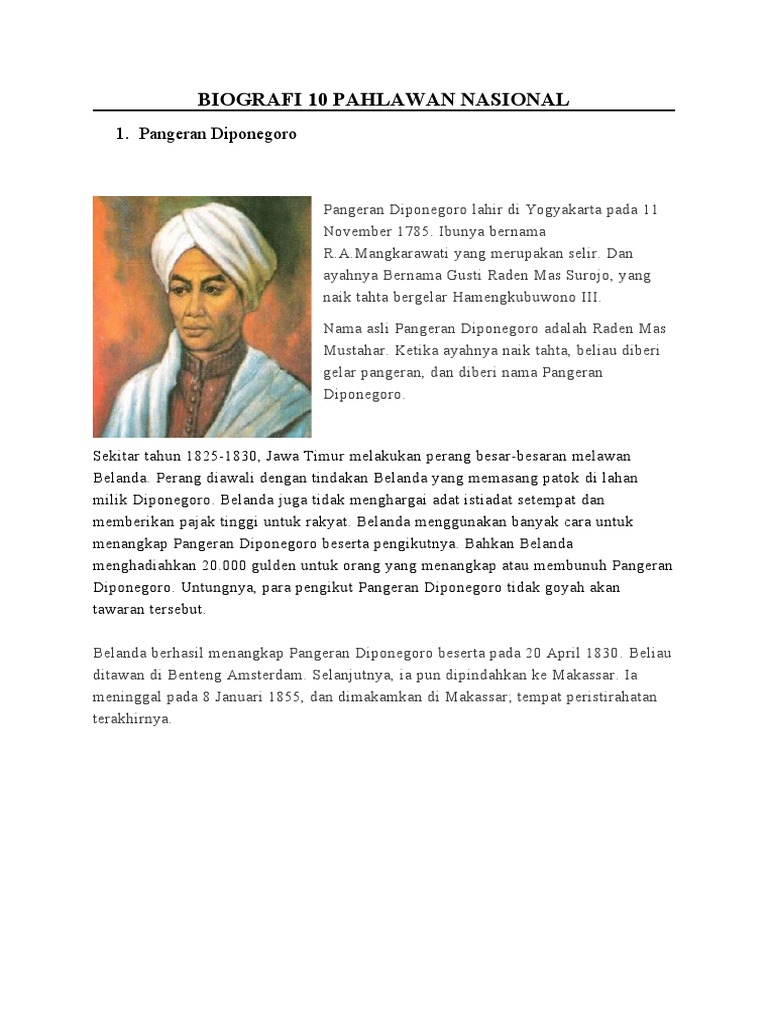 Biografi 10 Pahlawan Nasional - Tugas Ips | PDF Biografi 10 Pahlawan Nasional - Tugas Ips | PDF