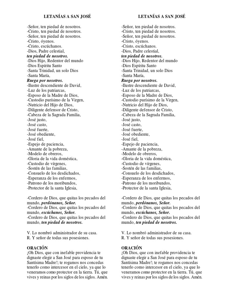 Letanías A San José | Descargar gratis PDF | Intercesión | María, madre ...