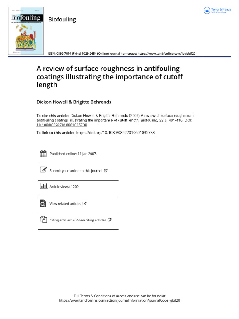 A Review of Surface Roughness in Antifouling Coatings Illustrating The ...