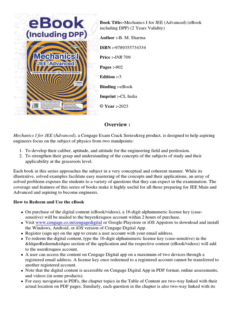 Book Title:-Mechanics I For Jee (Advanced) (Ebook: Overview | Download ...