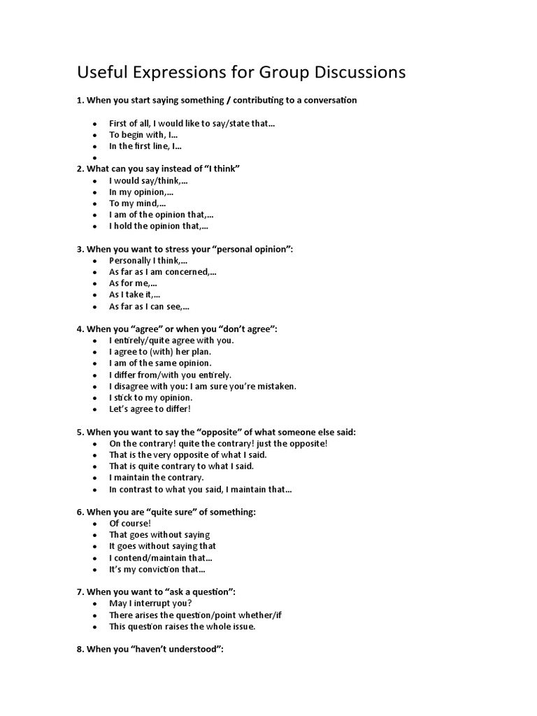 Useful Expressions To Use in Group Discussions | PDF