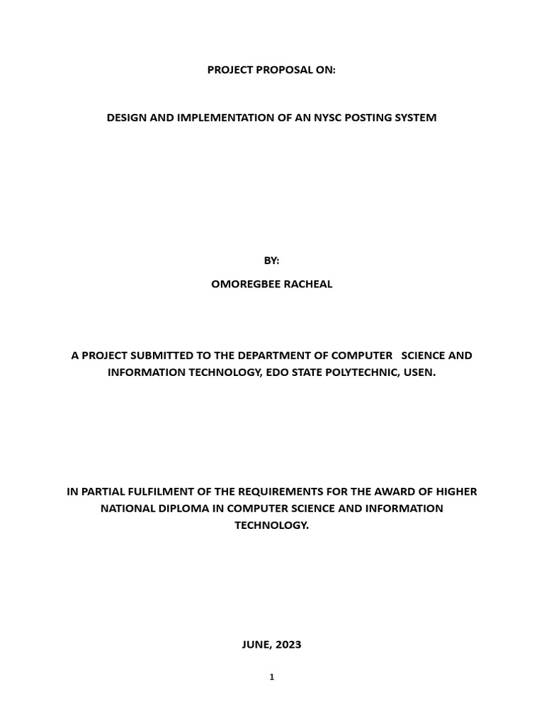 Project Proposal On Nysc Posting System | PDF