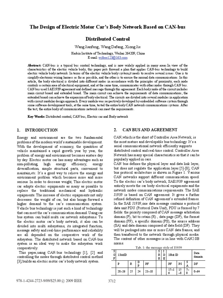 The Design of Electric Motor Car's Body Network Based On CAN-bus Distributed Control | PDF ...