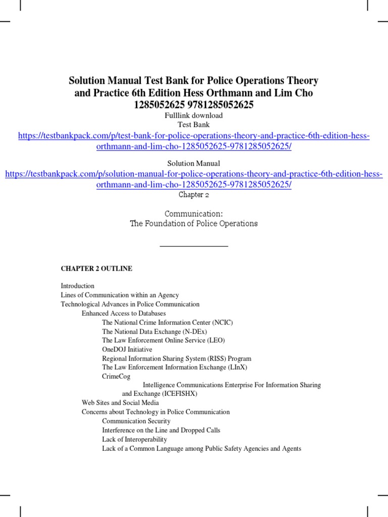 Police Operations Theory and Practice 6th Edition Hess Orthmann and Lim ...