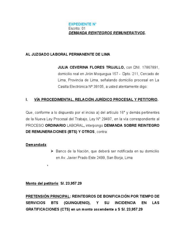 Bts Julia Celerina Flores Trujillo Pdf Caso De Ley Ley Procesal