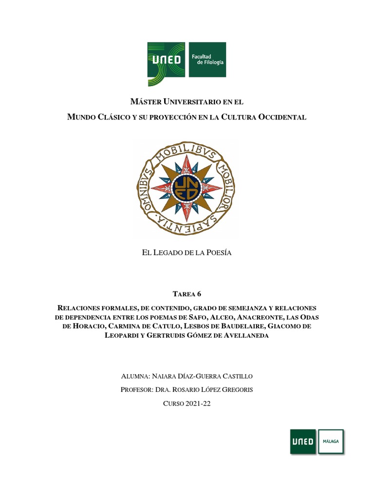 Tarea 6 El Legado de La Poesía. Safo, Alceo, Catulo, Horacio | PDF ...