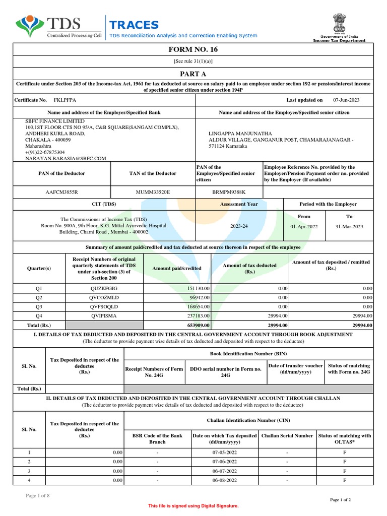 Form16 2022 2023 | PDF | Employee Benefits | Tax Deduction