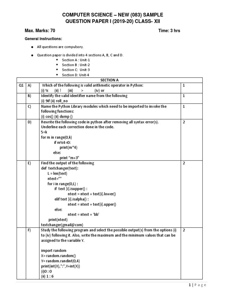 Sample Questions For XII Computer Science | PDF | Computer Network | Internet