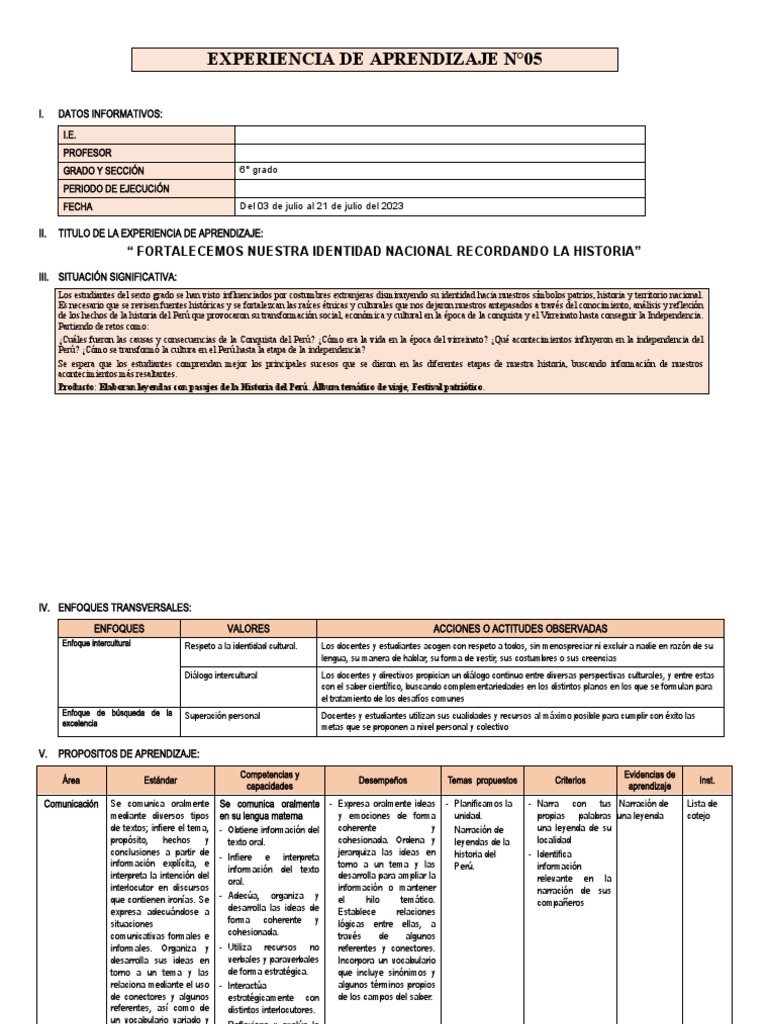 6° Grado - Experiencia de Aprendizaje N°05 | PDF | Geometría | Perú