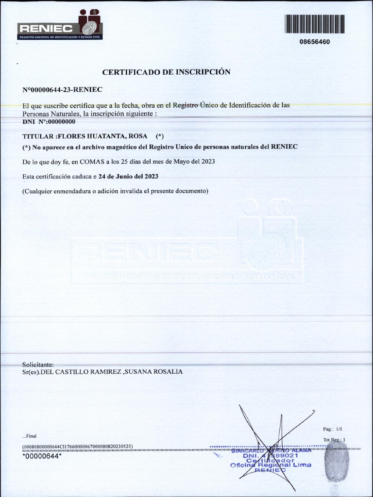 CERTIFICADO DE INSCRIPCION (Copia Fiel Del Original) . | PDF