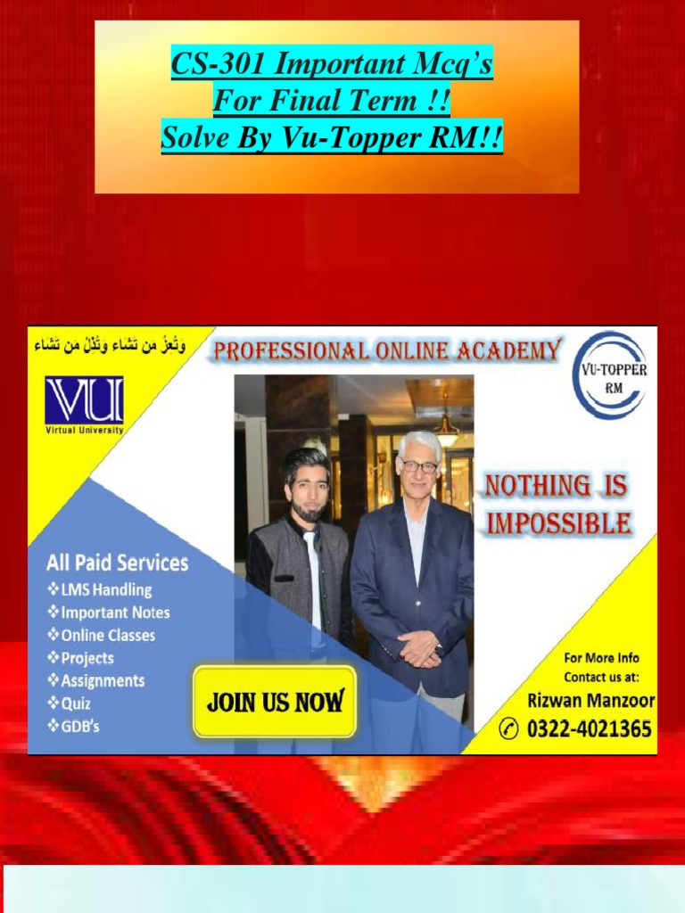 CS301 Final Term MCQs Preparation 2025 | PDF | Method (Computer Programming) | Pointer (Computer ...