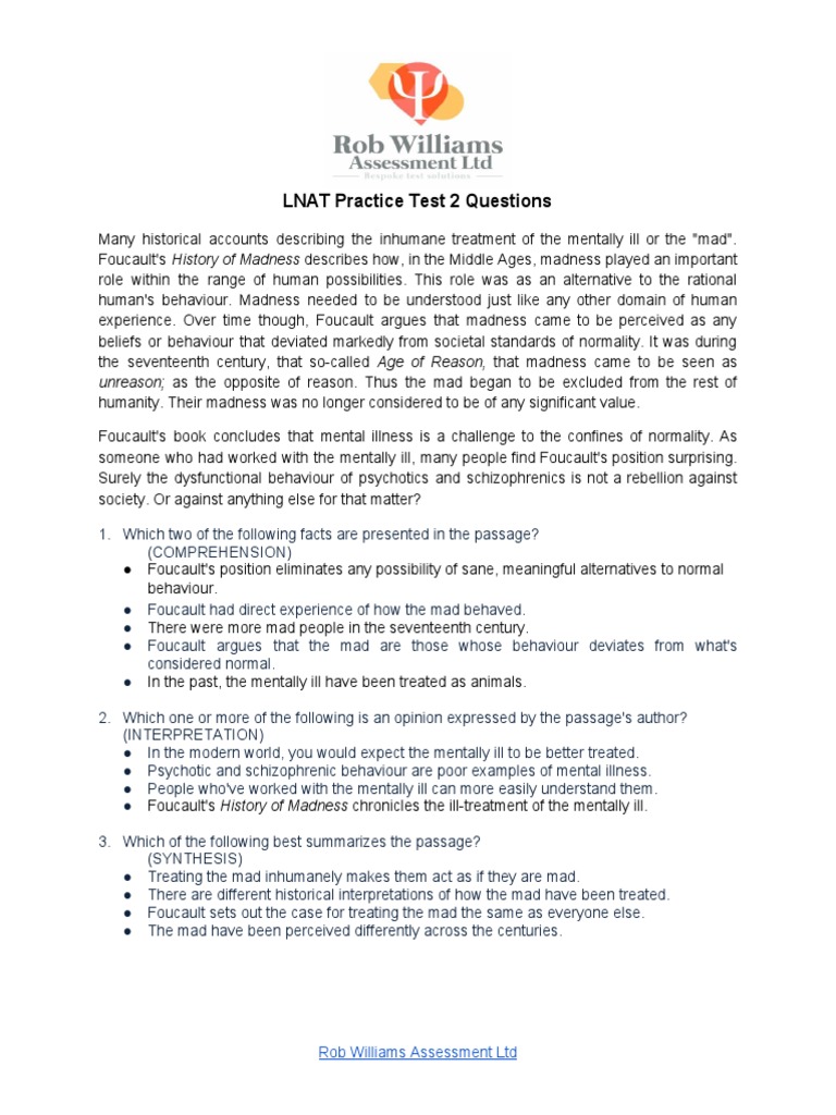 LNAT Practice Test 2 | PDF | Consciousness | Brain