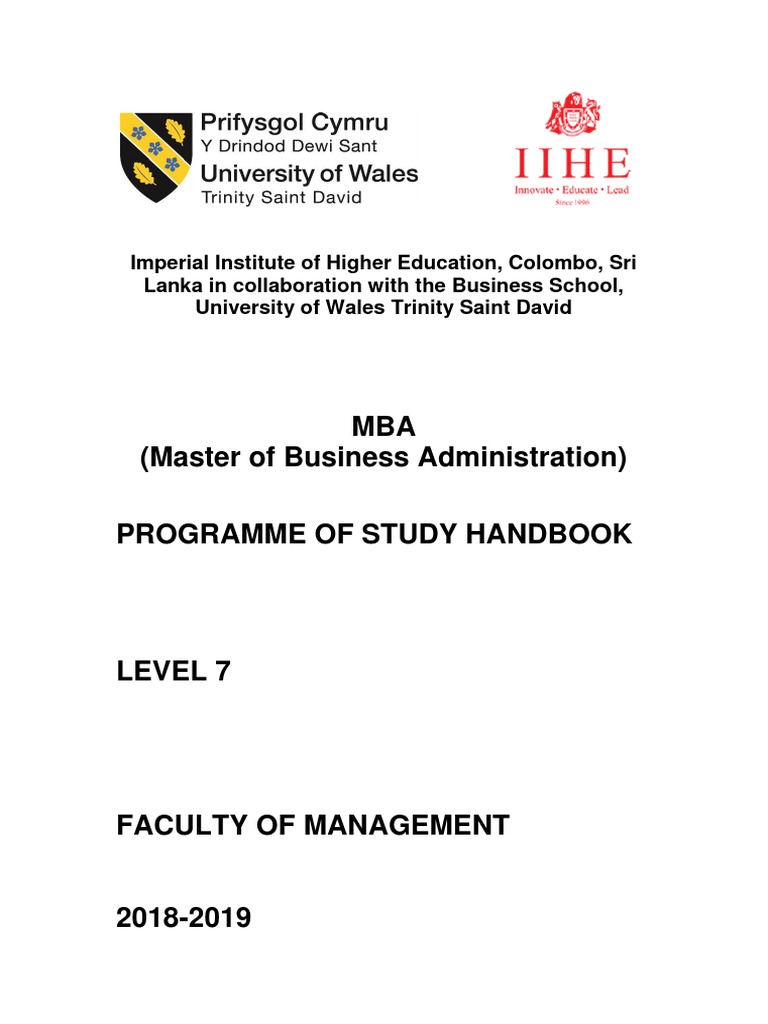 MBA Programme of Study Handbook IIHE | PDF | Educational Assessment ...