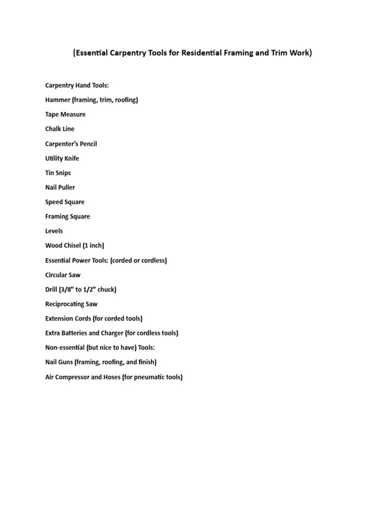 Essential Carpentry Tools | PDF | Home & Garden | Technology & Engineering