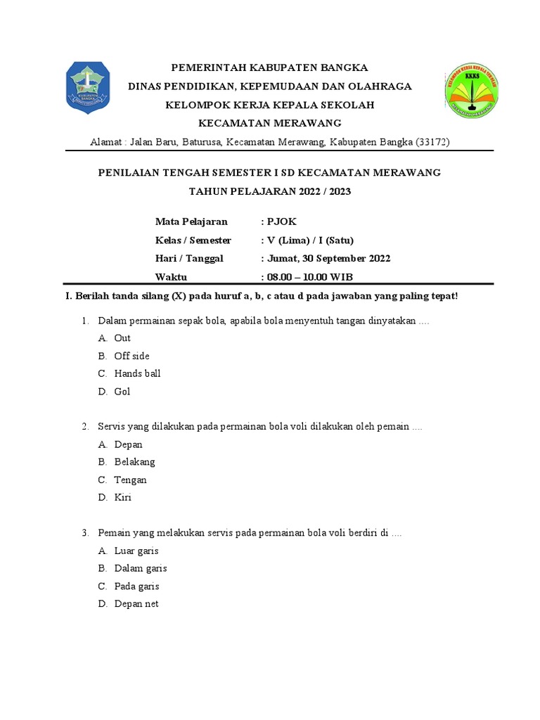 Soal PTS Pjok Kelas Vi SMT 1 | PDF