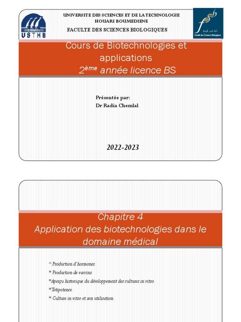 Chapitre Biotechnologie Usthb | PDF | Vaccins | Virus