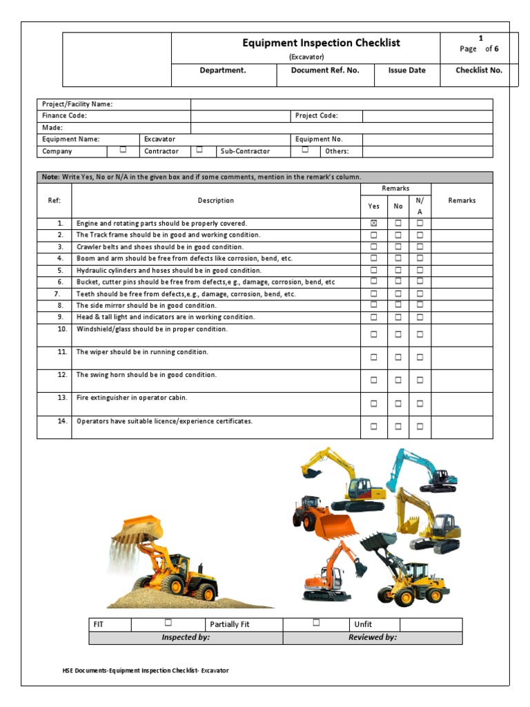 Equipment Inspection Checklist: Inspected By: Reviewed by | PDF ...