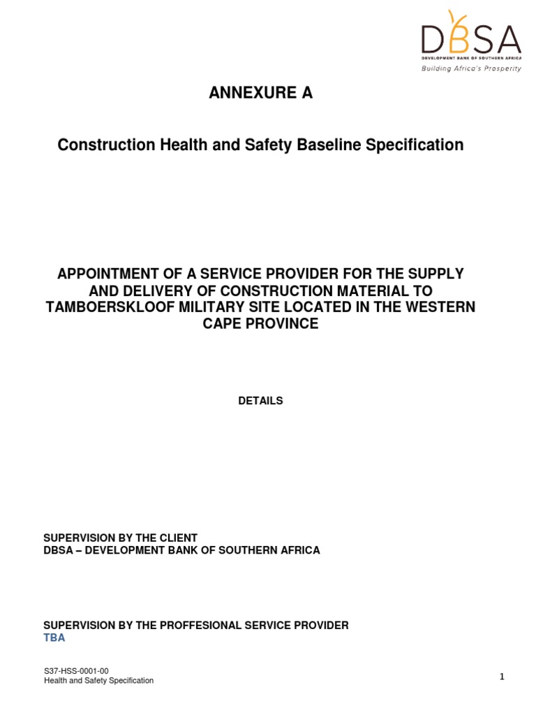 Annexure A - Health and Safety Baseline Specification | PDF ...