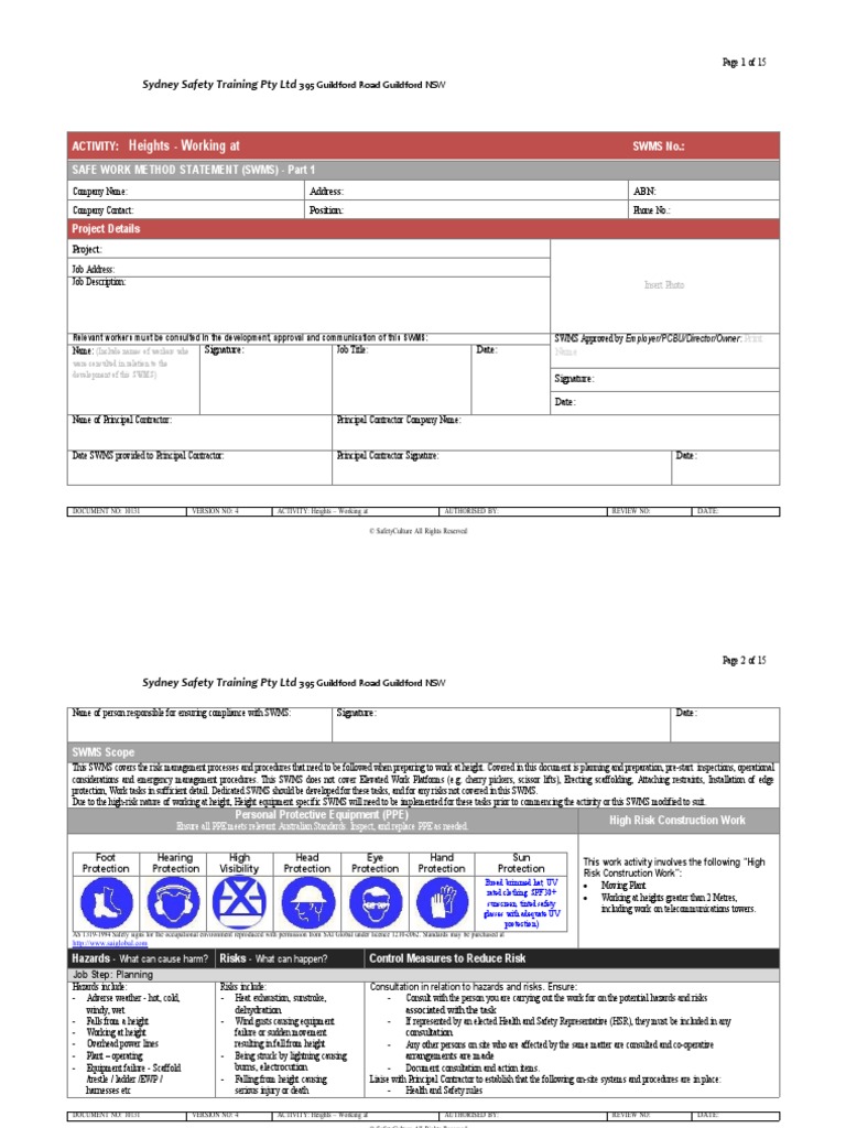 Documents - Pub - Heights Working at Swms No Safe Work Method This Swms ...