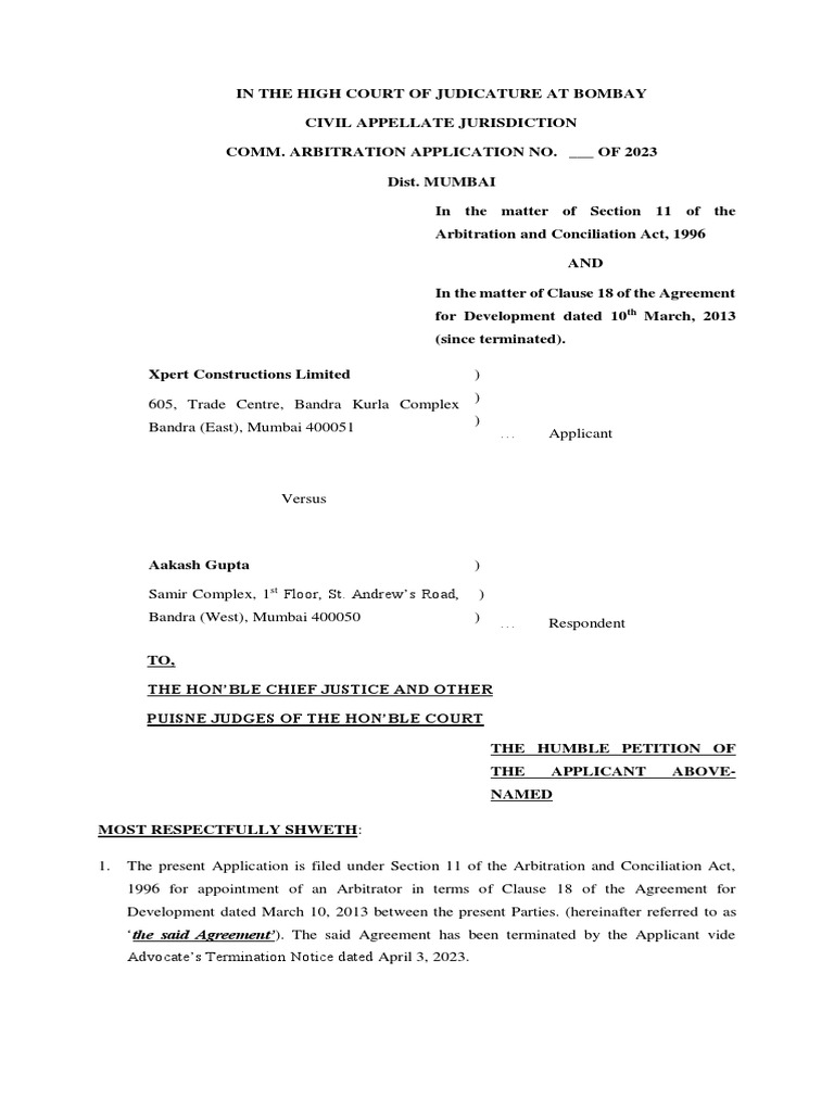 Section 11 Application | PDF | Arbitration | Justice