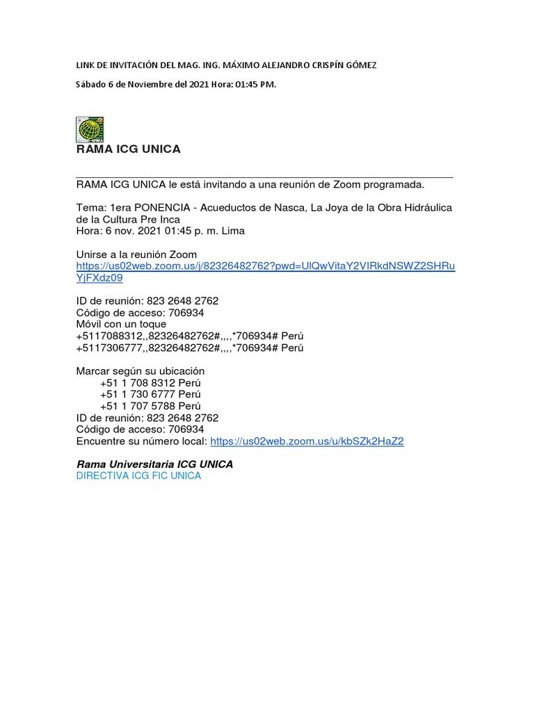 Link de Invitación Del Mag. Ing. Máximo Alejandro Crispín Gómez | PDF ...