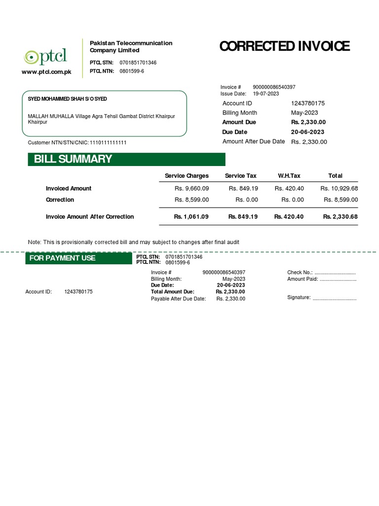 Corrected Invoice: Bill Summary | PDF | Money | Government Finances