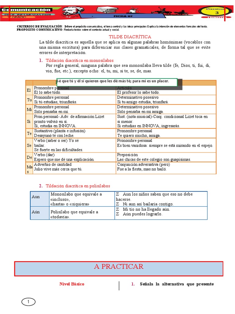 Ficha 3 Tilde Diacritica 2do de Sec. | PDF | Pronombre | Palabra