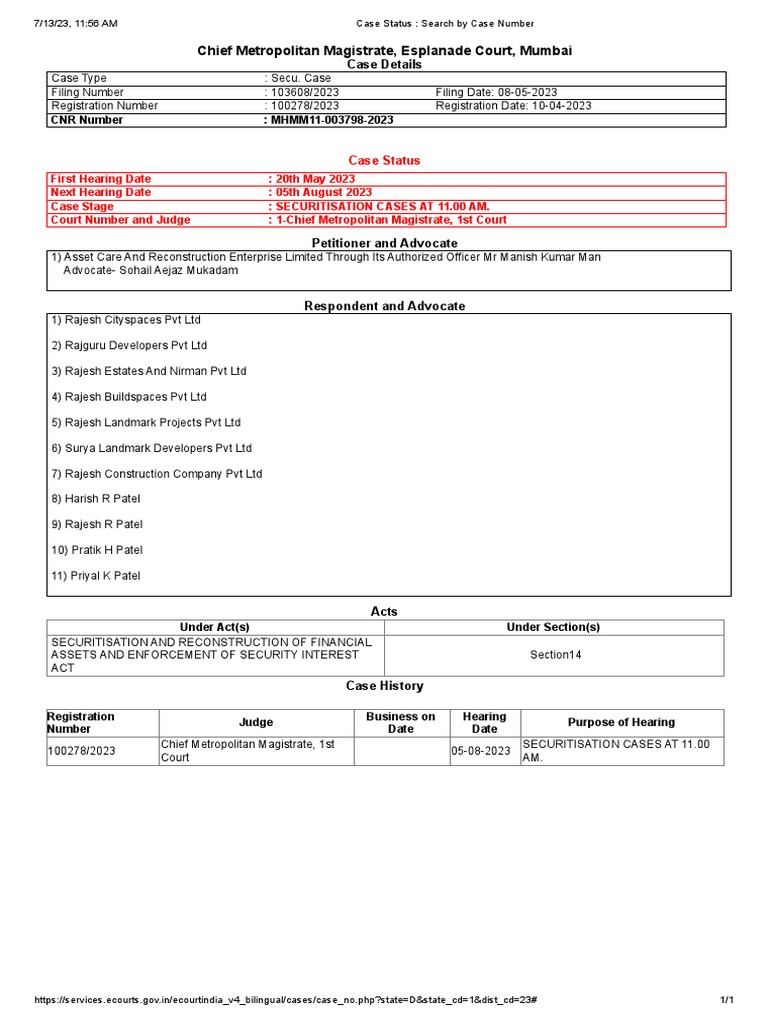 Securitisation Case Status Update | PDF | Justice | Crime & Violence