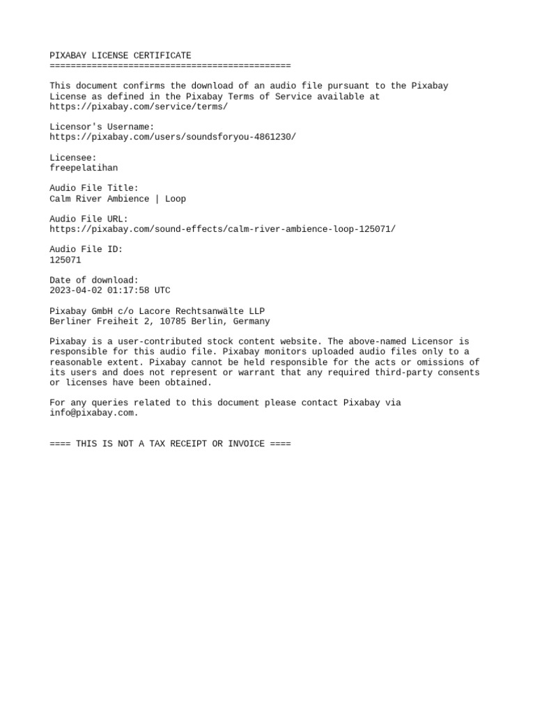 Pixabay License Certificate for Audio File | PDF | Law | Technology & Engineering