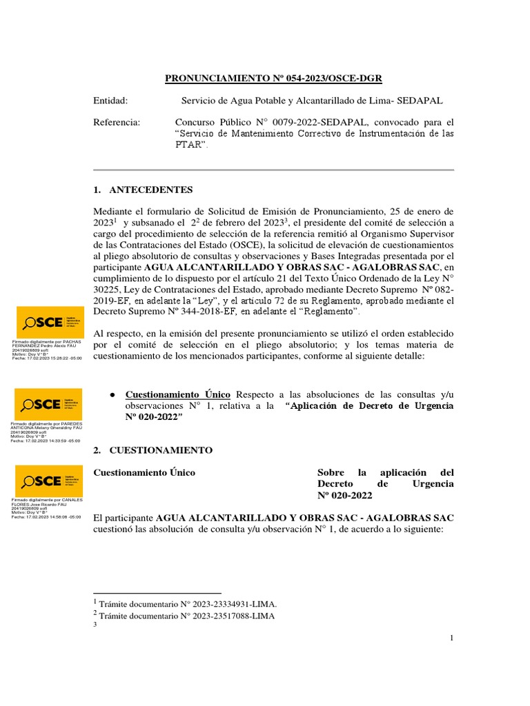 Pronunciamiento #054-2023 - OSCE-DGR. - Reactivacpn Economica - Garantias | PDF | Gobierno ...