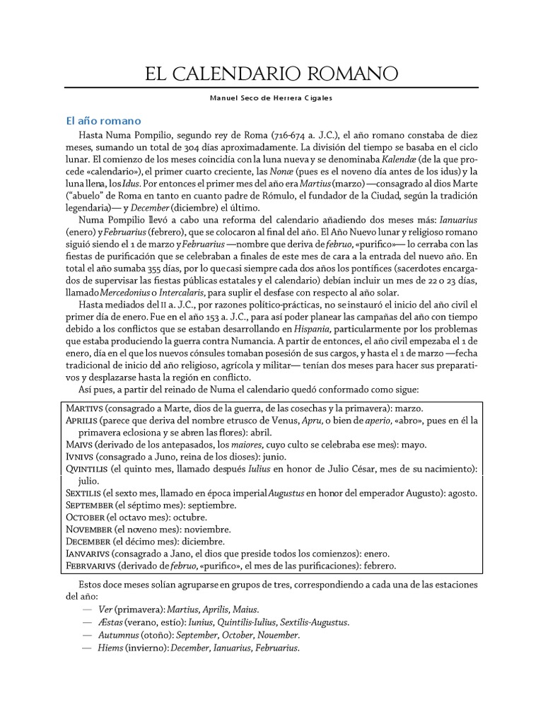 Origen y estructura del calendario romano | PDF