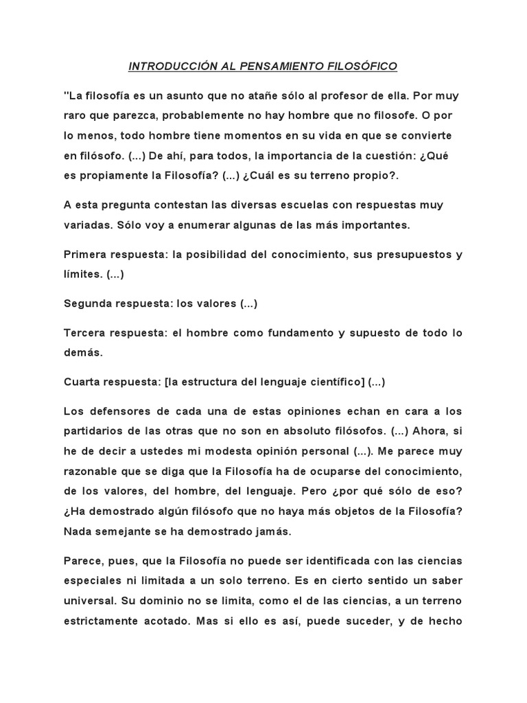 Introducción Al Pensamiento Filosófico | PDF | Conocimiento