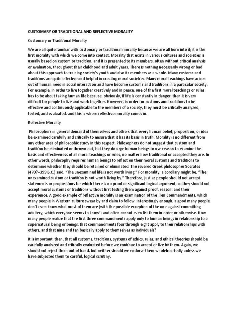 Customary or Traditional and Reflective Morality | PDF | Morality ...