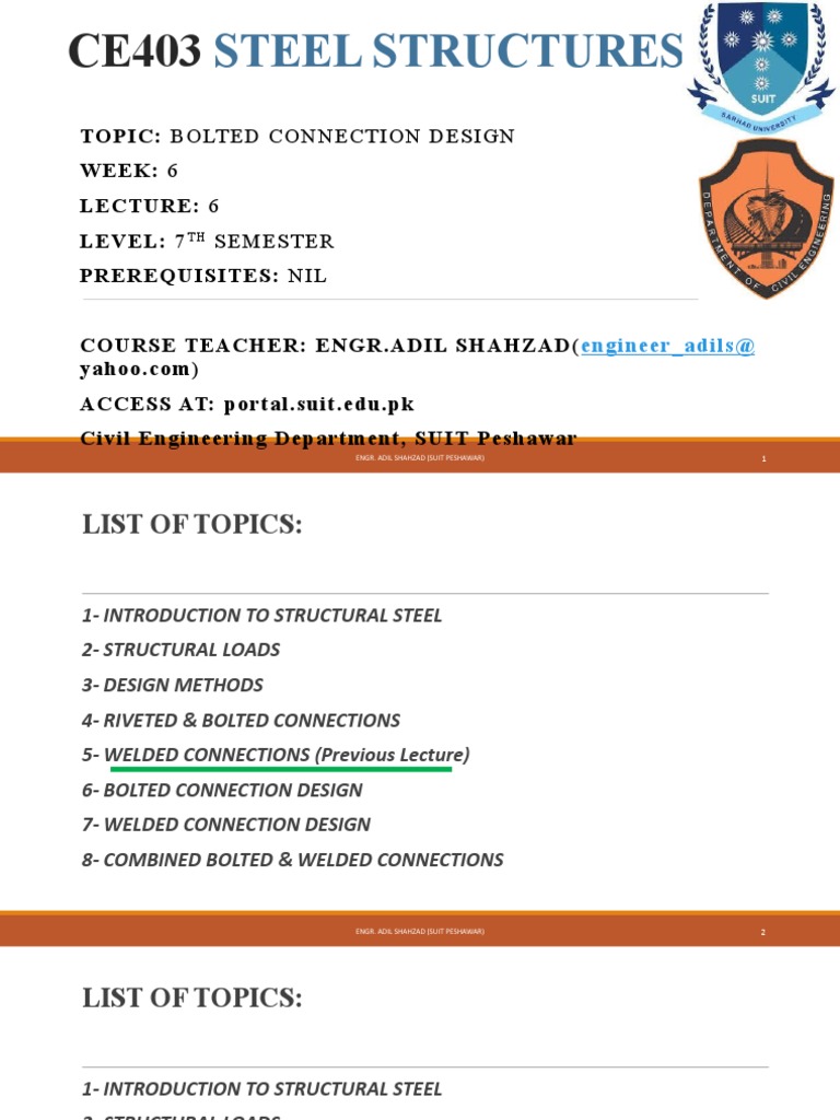 Lecture-6 (Bolted Connection Design) | PDF