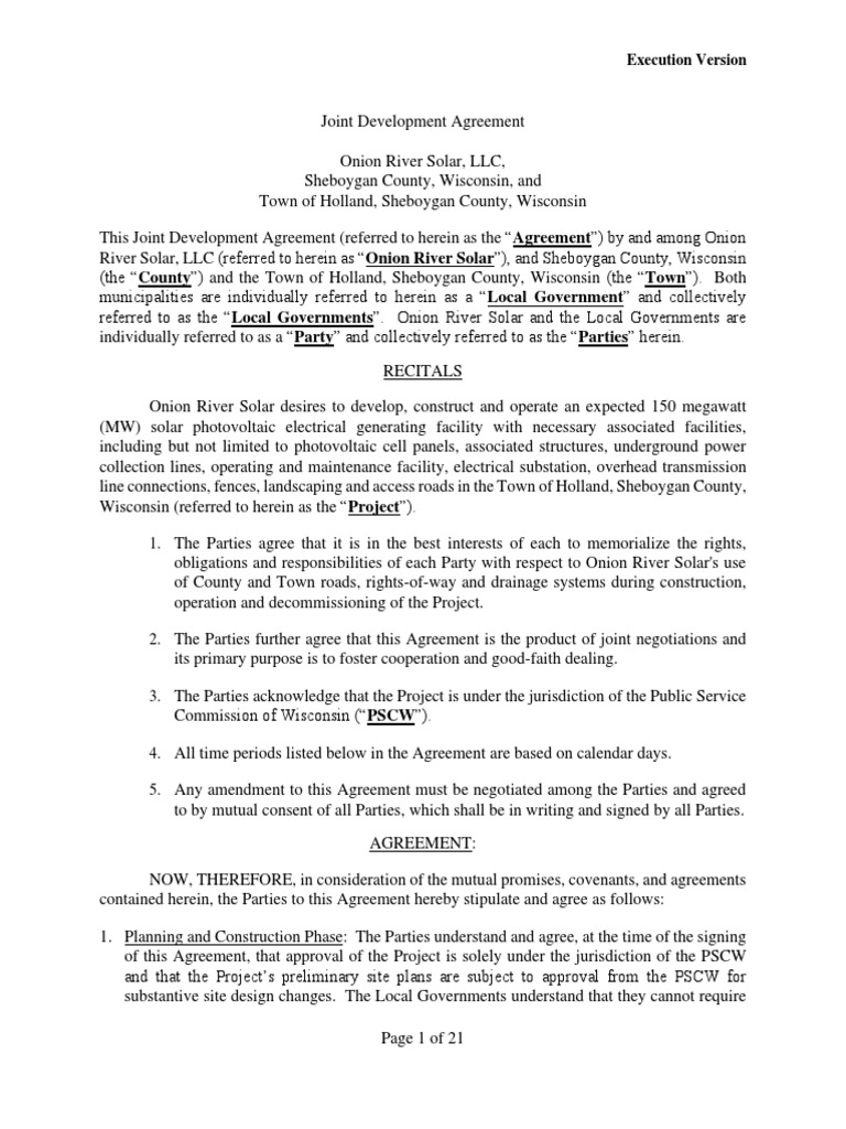 Joint Development Agreement Template | PDF | Taxes | Property Tax