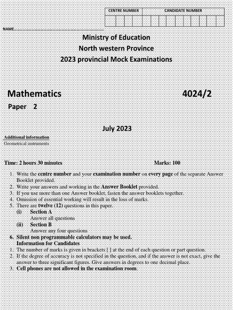 G12 Mathematics Paper 2 Mock 2023 | PDF | Numbers | Significant Figures