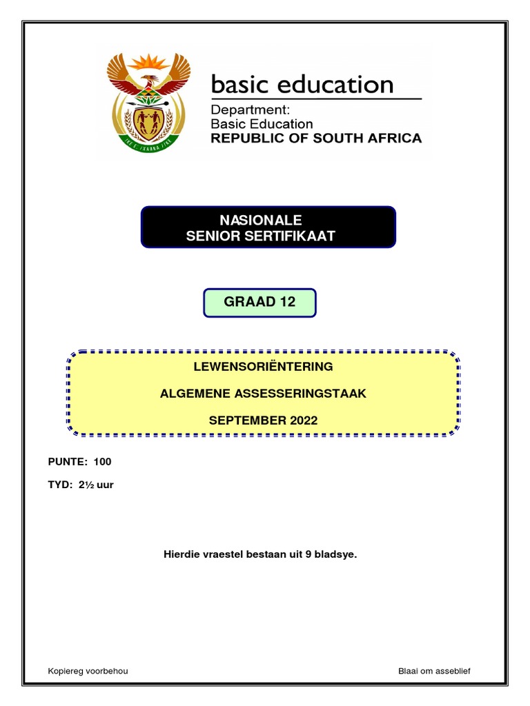 Life Orientation September 2022 Afr | PDF