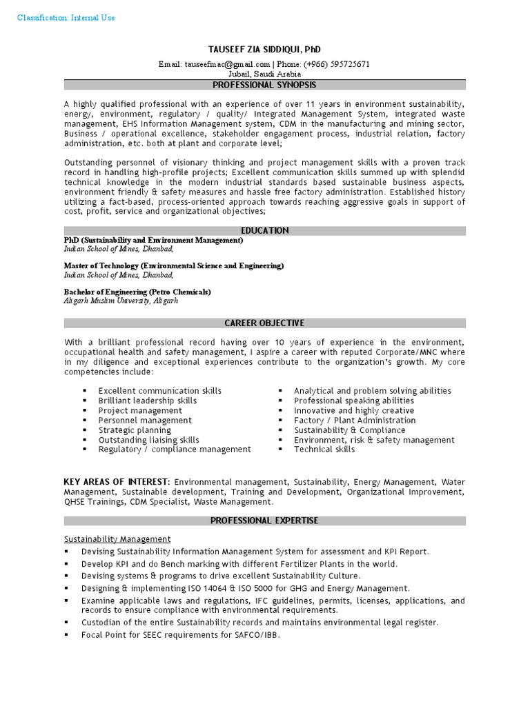 CV Tauseef | PDF | Sustainability | Mining